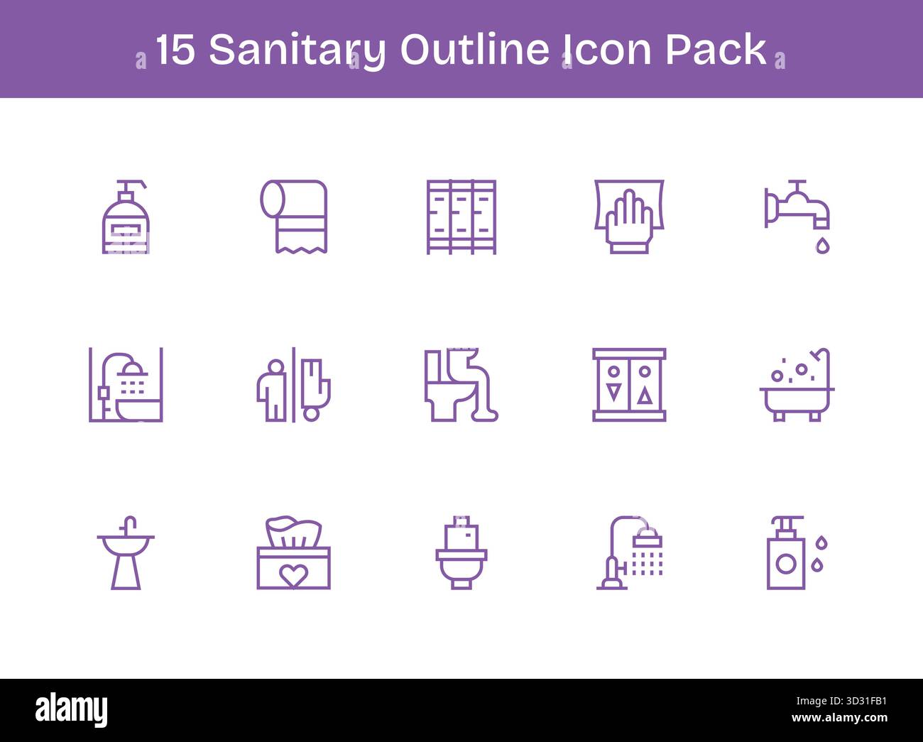 A dynamic set of 15 icons in Outline style, tailored for Sanitary and ...