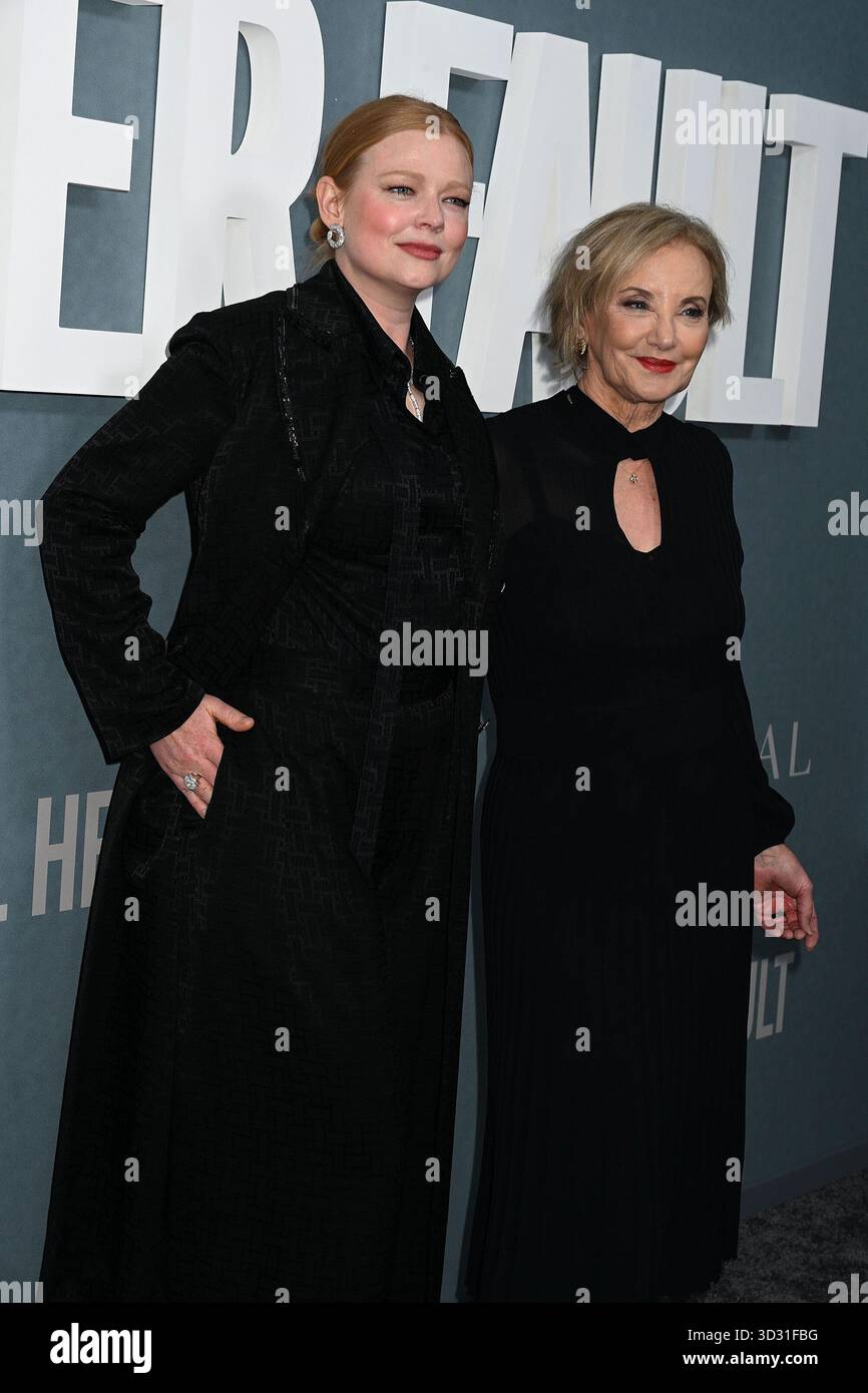 Sarah Snook in Hermes suit, and J. Smith Cameron attend the Peacock TV ...