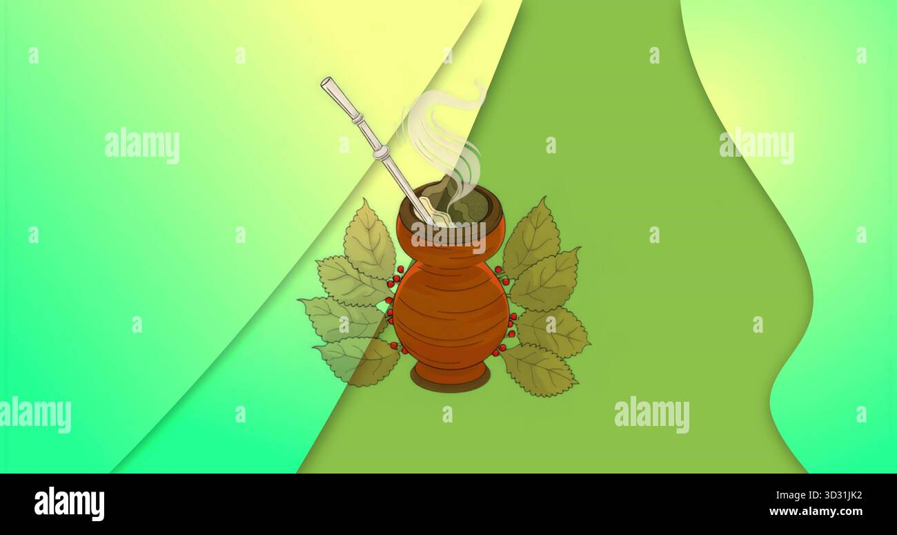 Displaying mate gourd steaming with bombilla straw in graphic design ...