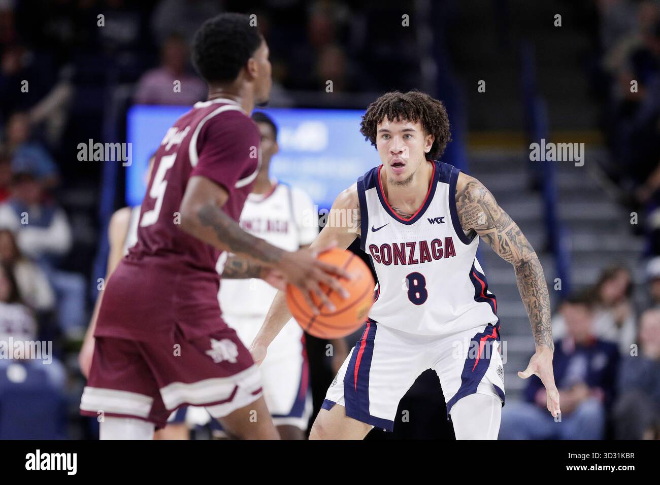 Gonzaga guard Jalen Warley (8) defends Texas Southern guard Jaylen ...