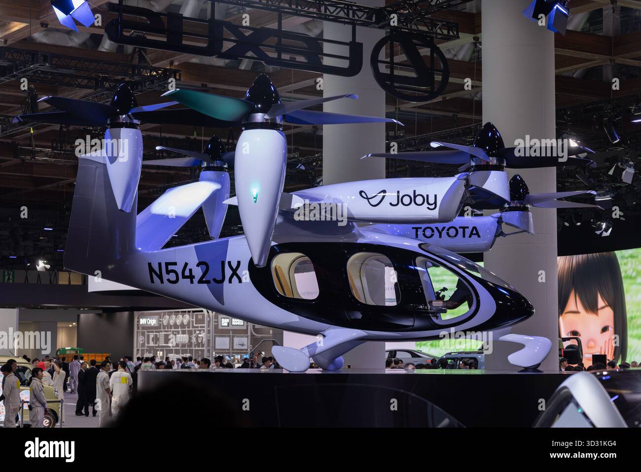 Flying vehicle Toyota Joby N542JX on display at Japan Mobility Show ...
