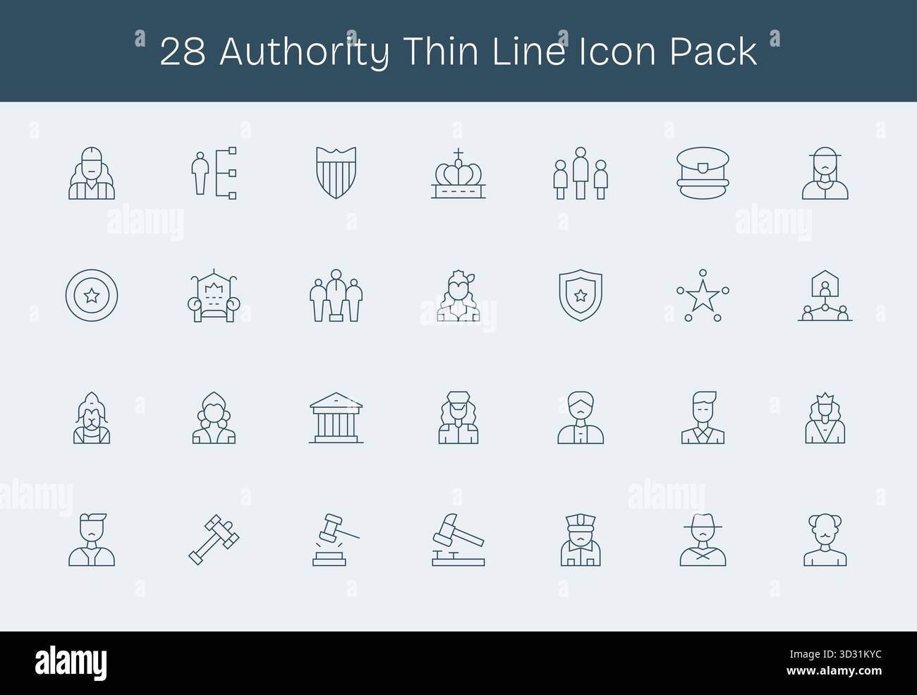 Collection of 28 Thin Line-style vector icons for Authority, designed ...