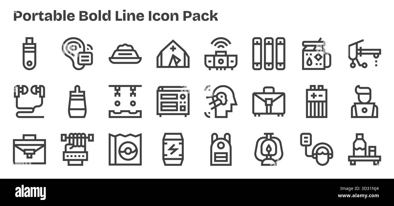 Vector pack with 24 Bold Outline icons inspired by Portable, ideal for ...