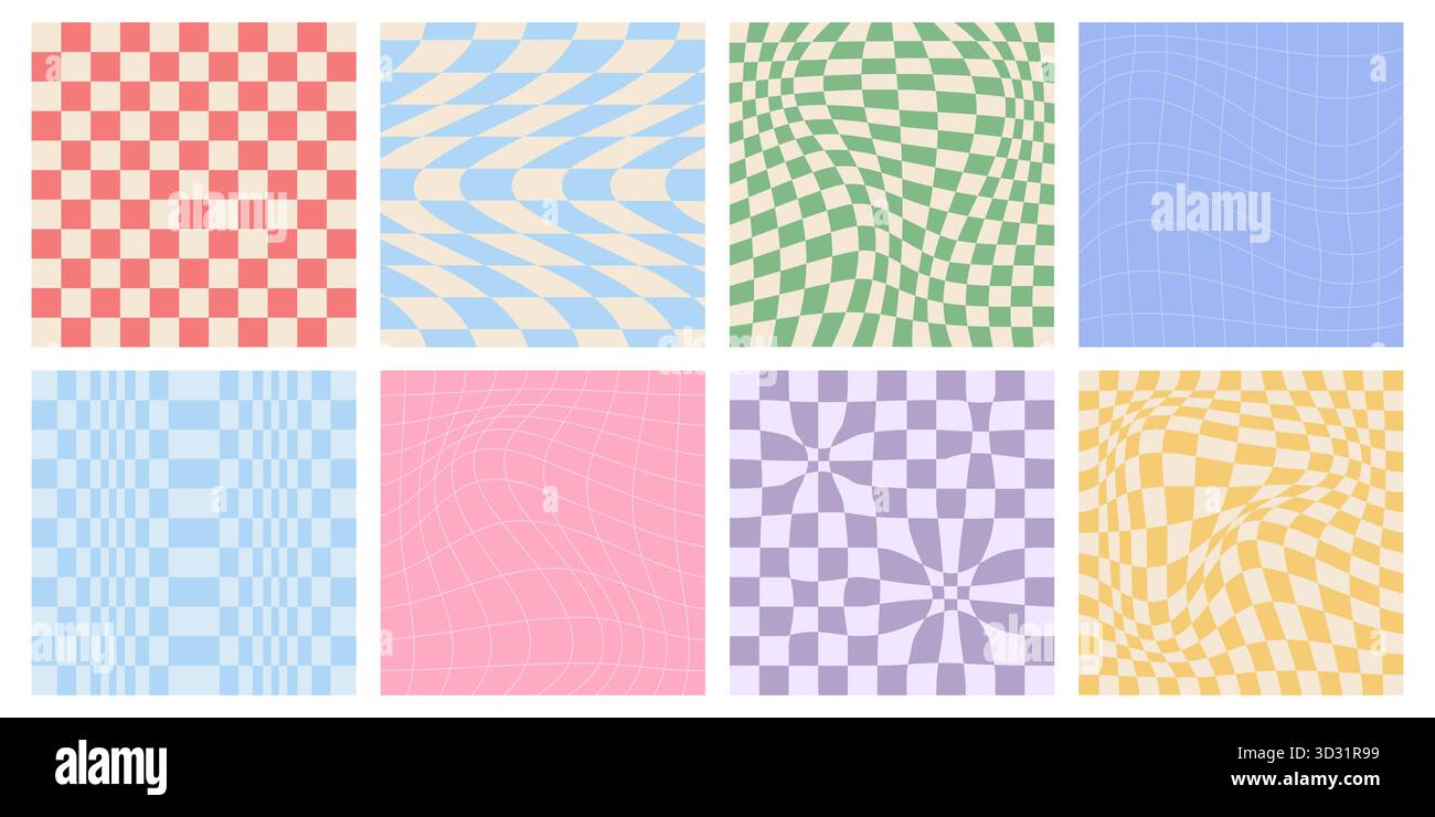 Retro groovy pattern collection with y2k checker backgrounds and ...