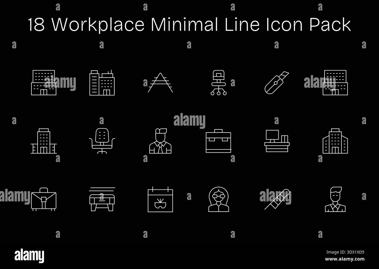 Collection of 18 Minimal Line-style vector icons for Workplace ...