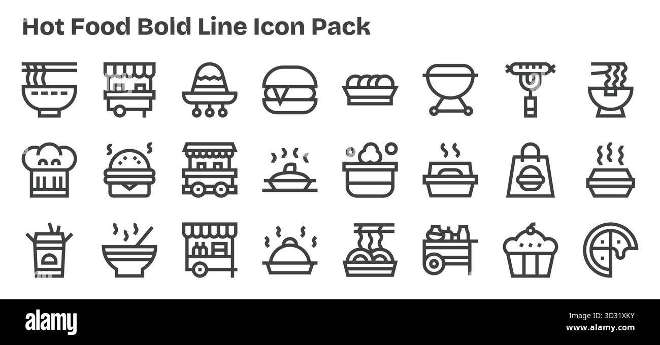 Set of 24 Bold Outline-style icons themed around Hot Food, crafted for ...