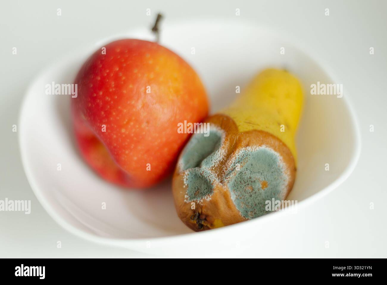 Moldy pear with mold and fresh apple on plate. High quality photo Stock ...