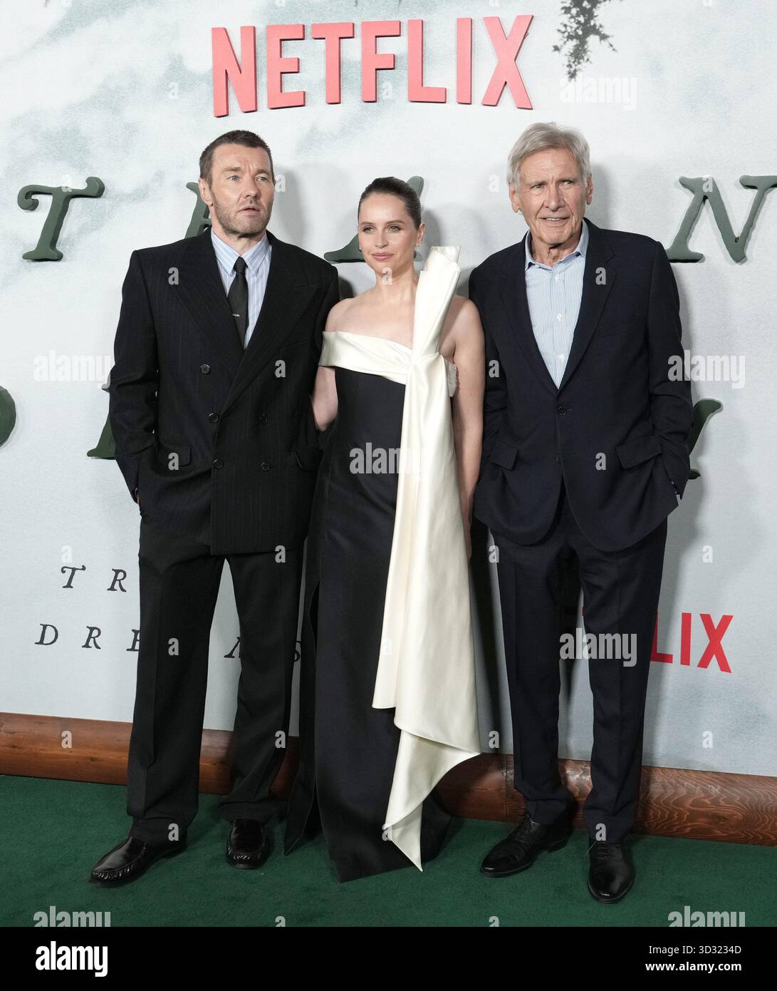 (L-R) Joel Edgerton, Felicity Jones and Harrison Ford at Netflix's ...