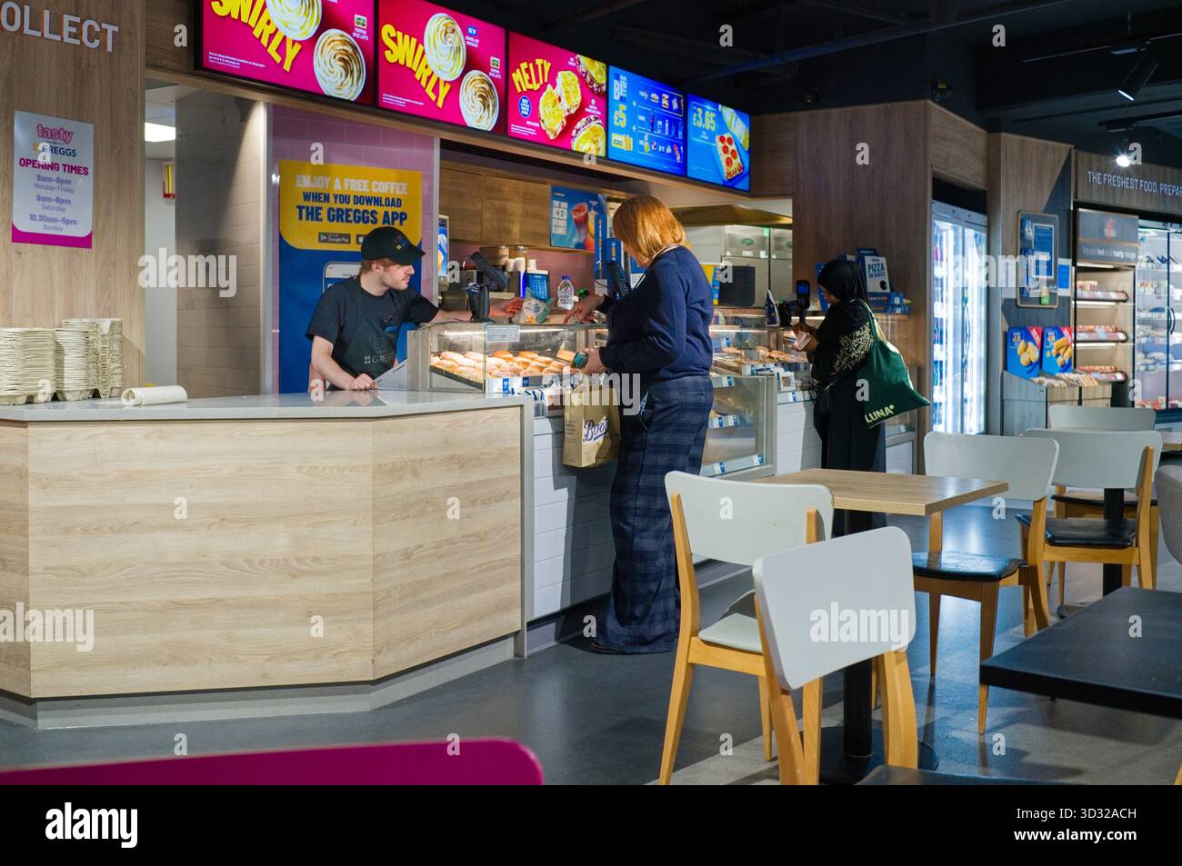 Greggs cafe in Primark at Trinity shopping centre, Leeds Stock Photo ...