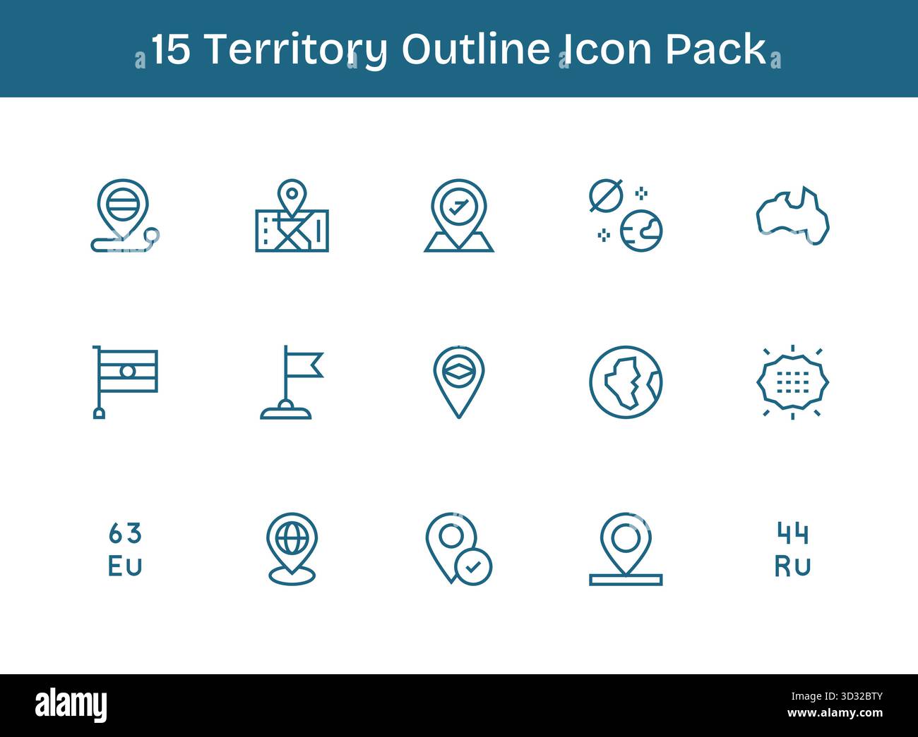 Collection of 15 Outline-style vector icons for Territory, designed for ...