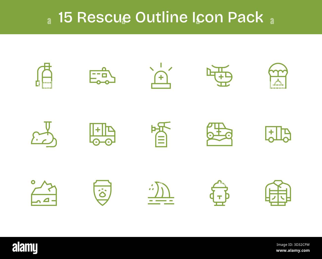 Vector pack with 15 Outline icons inspired by Rescue, ideal for ...