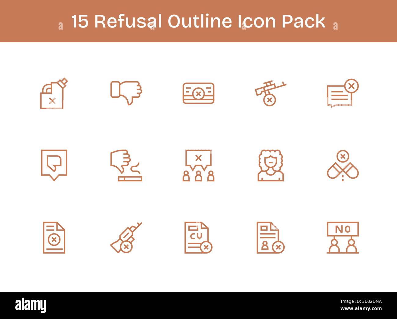 A dynamic set of 15 icons in Outline style, tailored for Refusal and ...