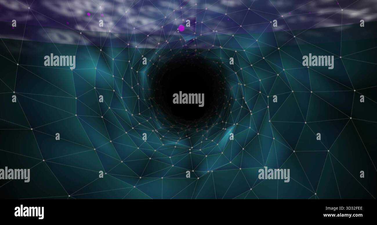 Displaying dark central void opening in 3D mesh tunnel, with polygonal ...