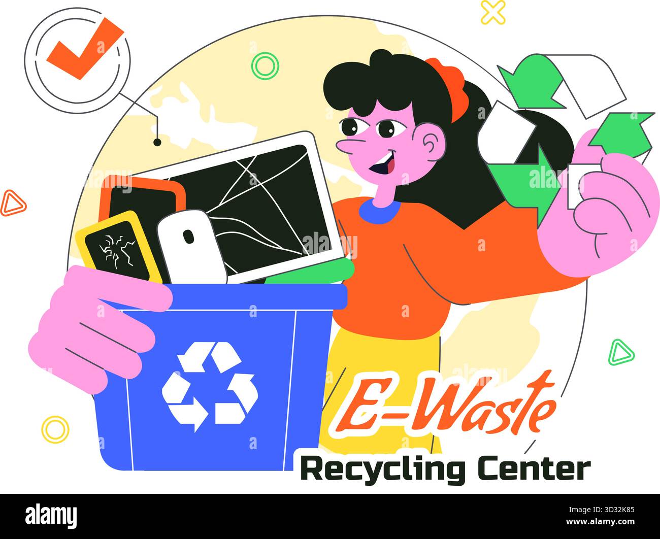 E-Waste Recycling Center Vector Illustration Featuring Electronic Waste ...