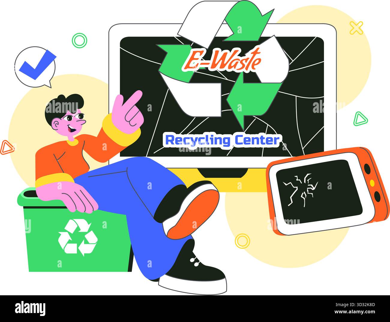 E-Waste Recycling Center Vector Illustration Featuring Electronic Waste ...