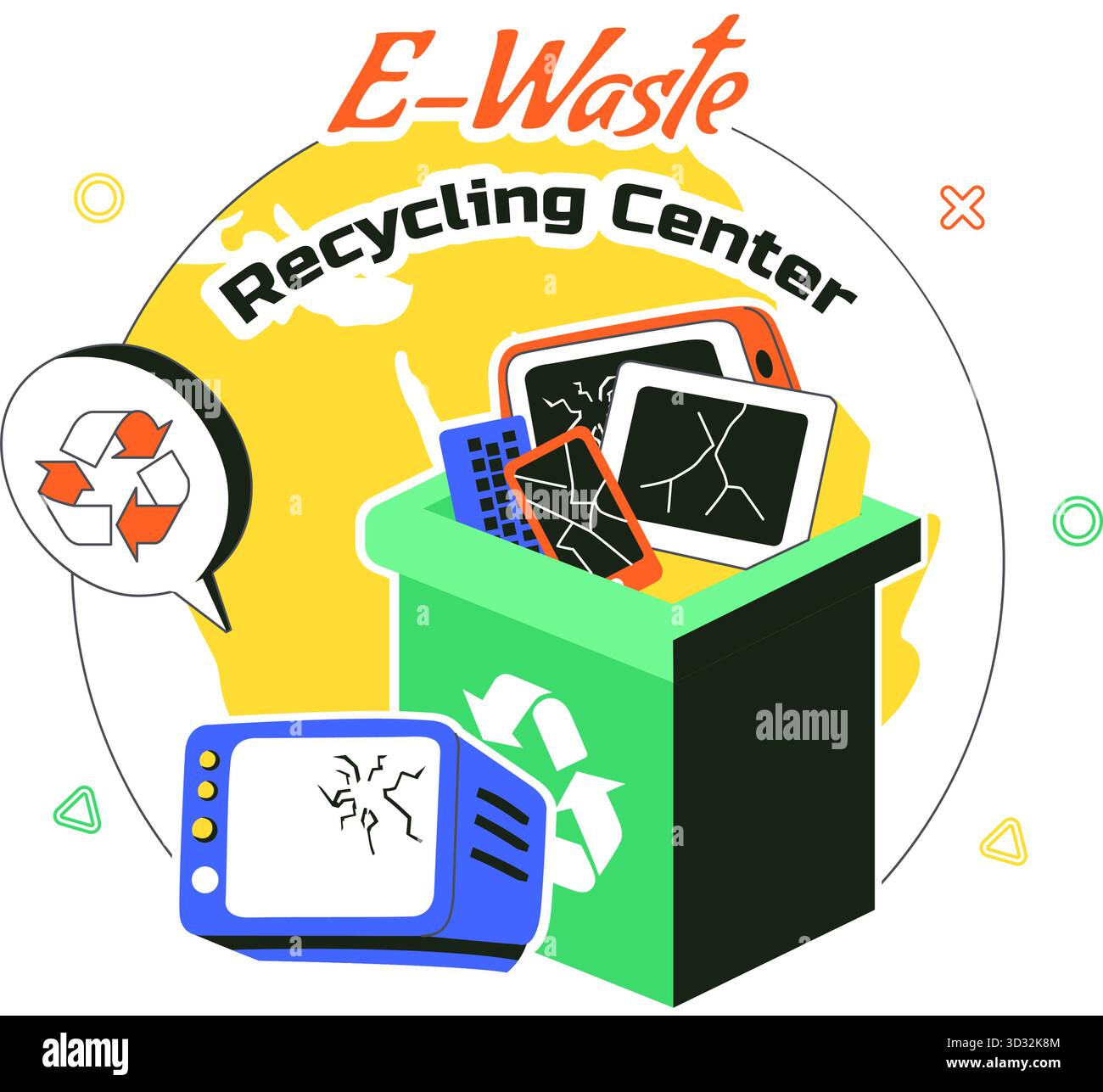 E-Waste Recycling Center Vector Illustration Featuring Electronic Waste ...