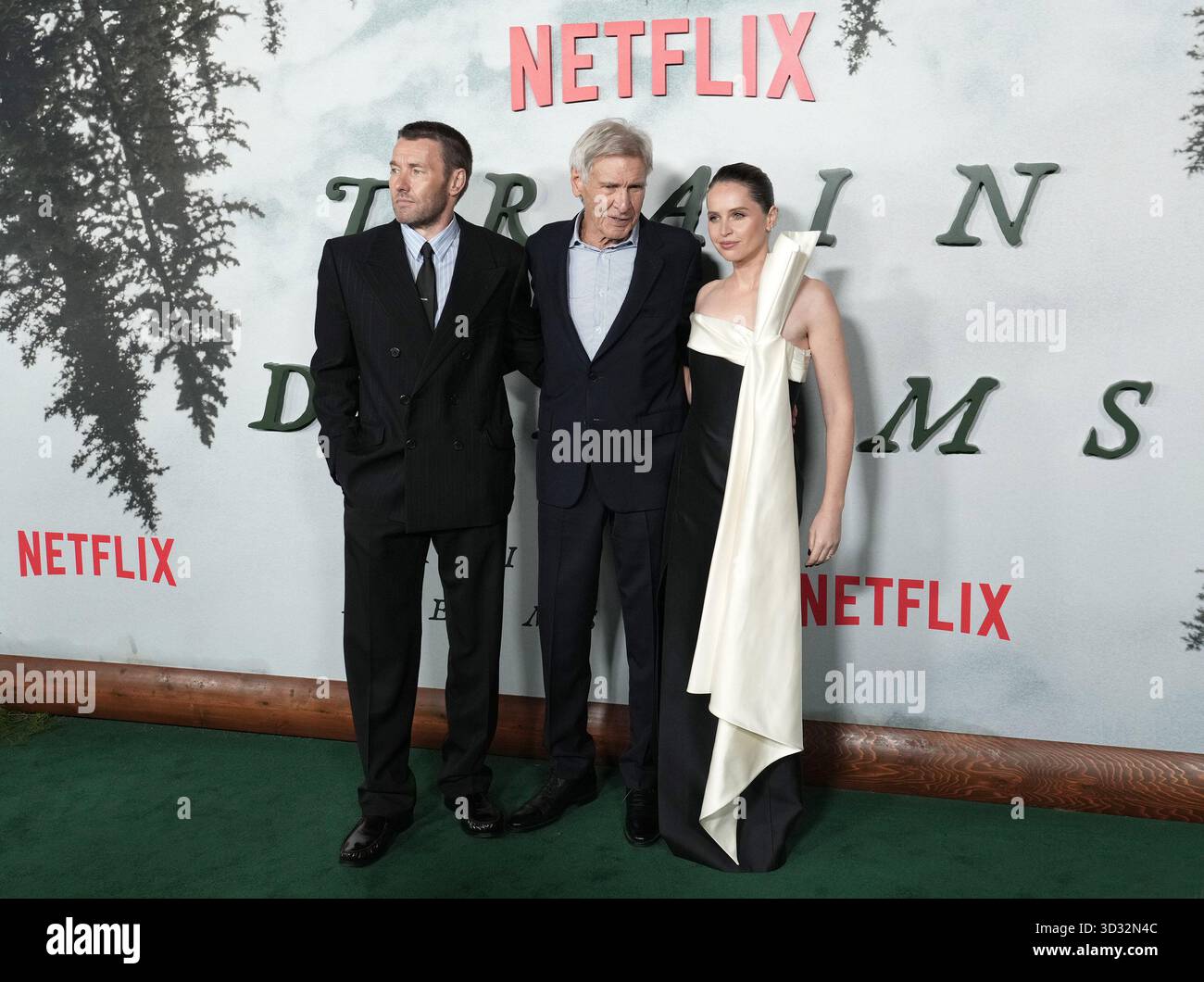 (L-R) Joel Edgerton, Harrison Ford and Felicity Jones at Netflix's ...