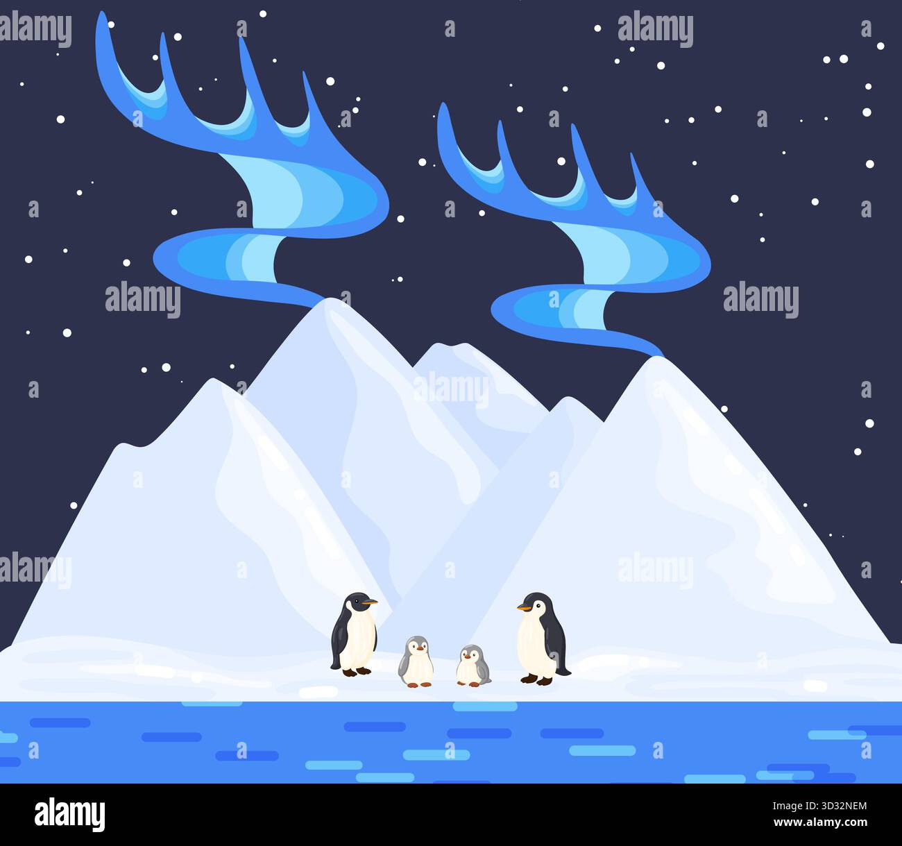 Illustration of a family of Emperor penguins with an adult pair and two ...