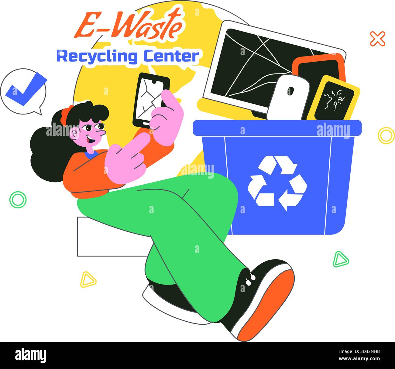 E-Waste Recycling Center Vector Illustration Featuring Electronic Waste ...