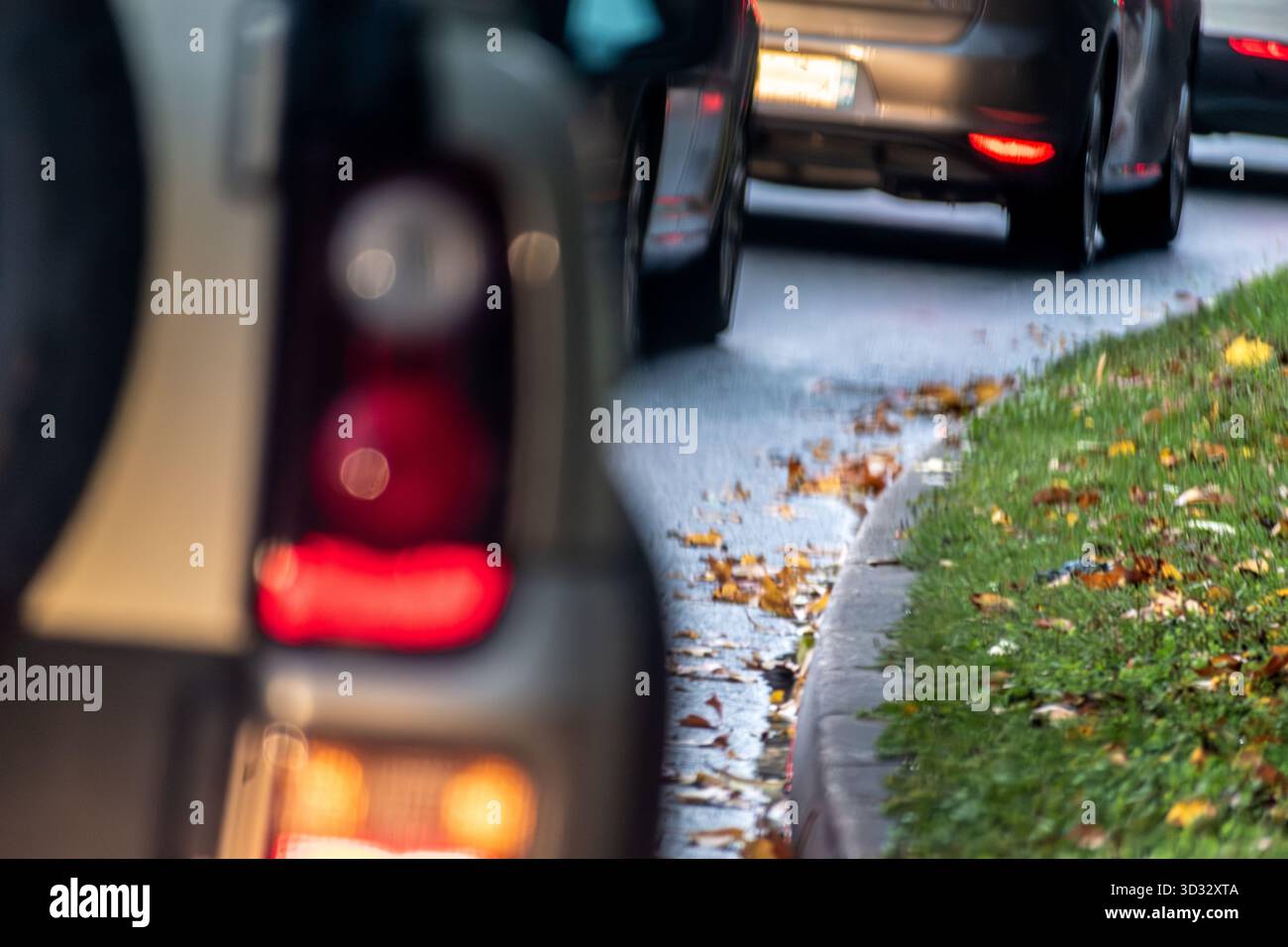 Traffic and blurred road, view from inside a car for background and ...