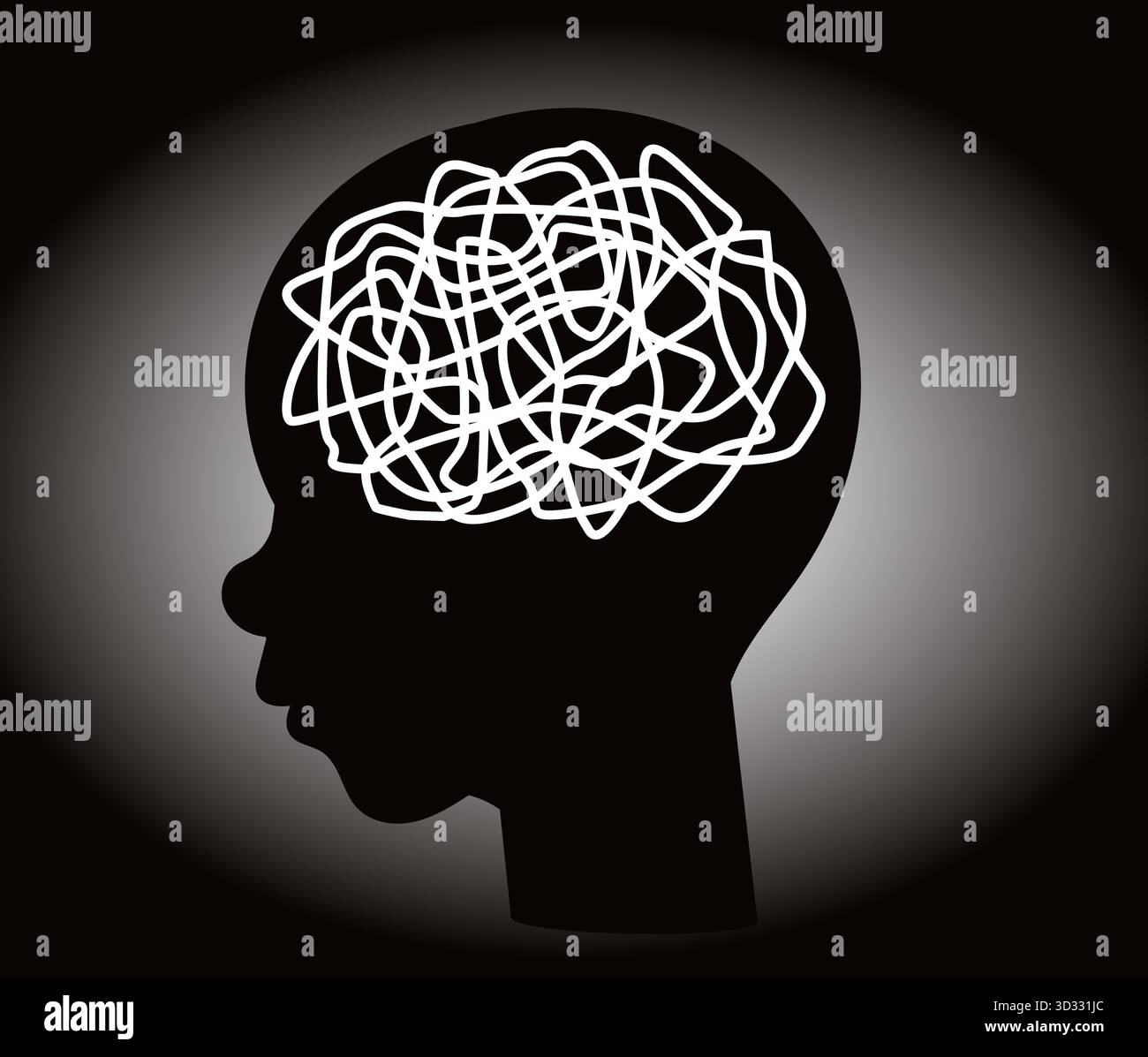 Silhouette of childs head with confused thoughts. Childhood ...
