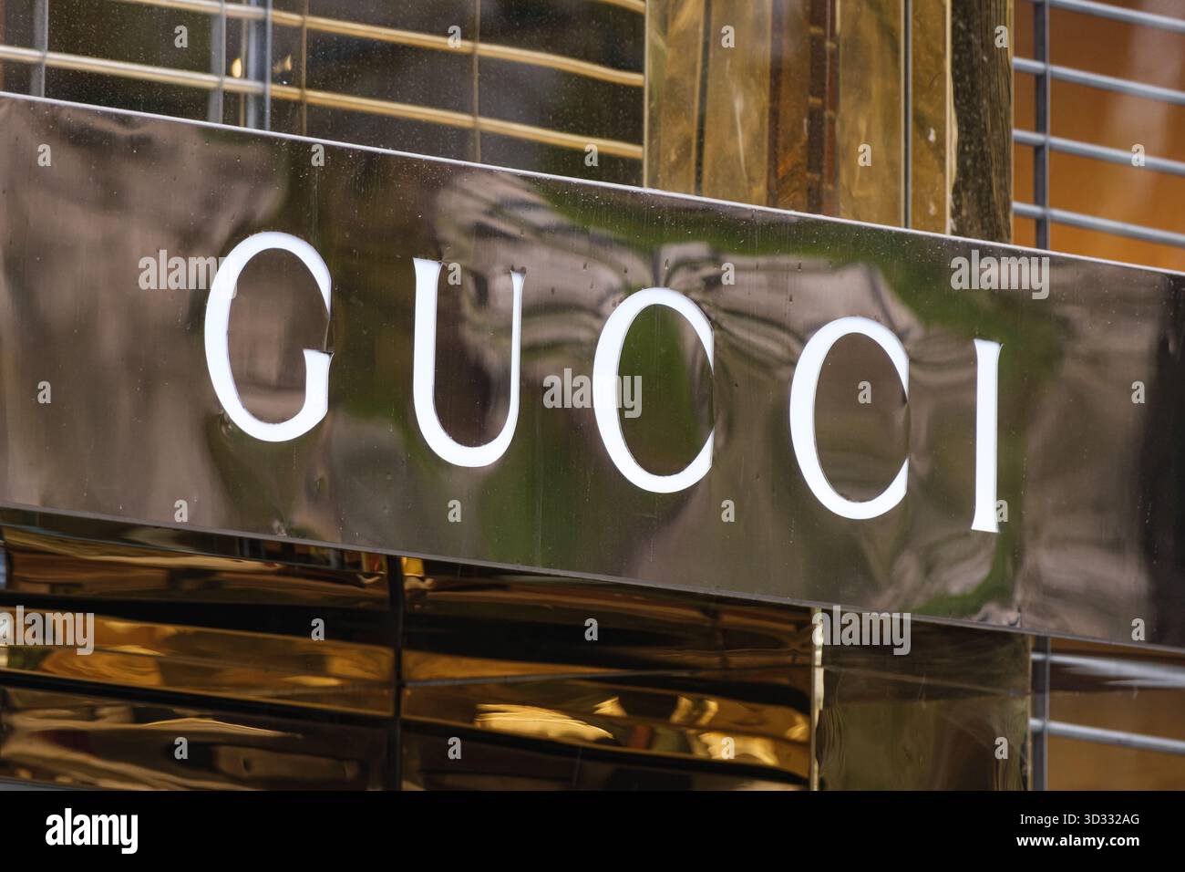 GUCCI luxury brand logo on the exterior of a store Stock Photo - Alamy