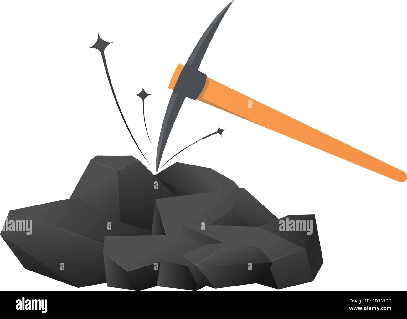Large pile of black graphite coal and miners pickaxe. Coal mining ...