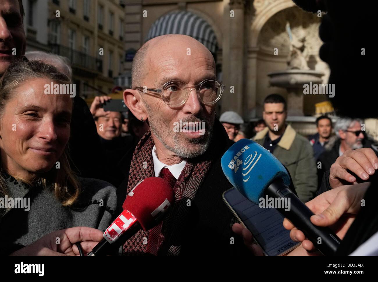 French novelist Laurent Mauvignier arrives after being awarded with the ...