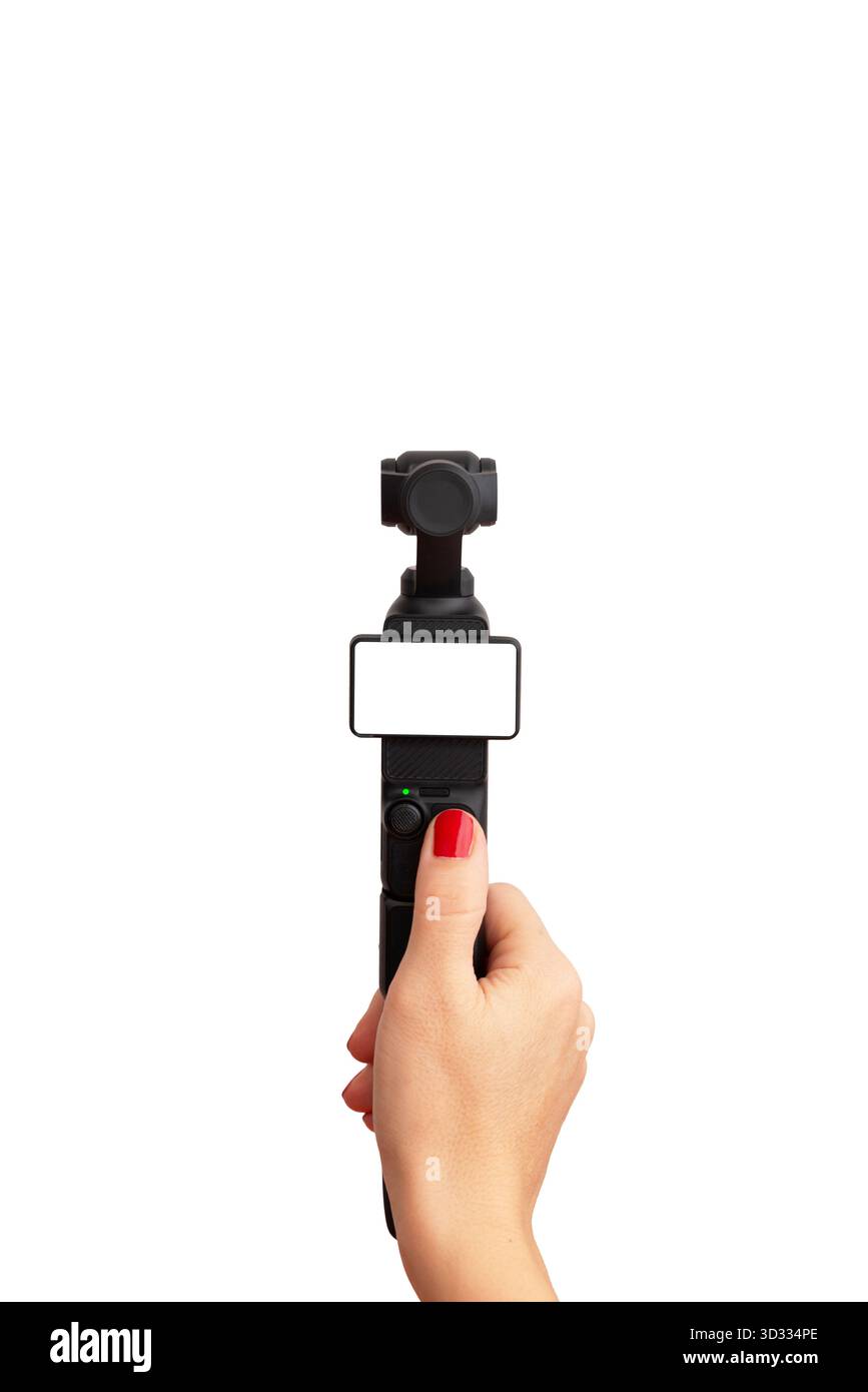 Compact handheld camera for travel or vlog recording on white ...