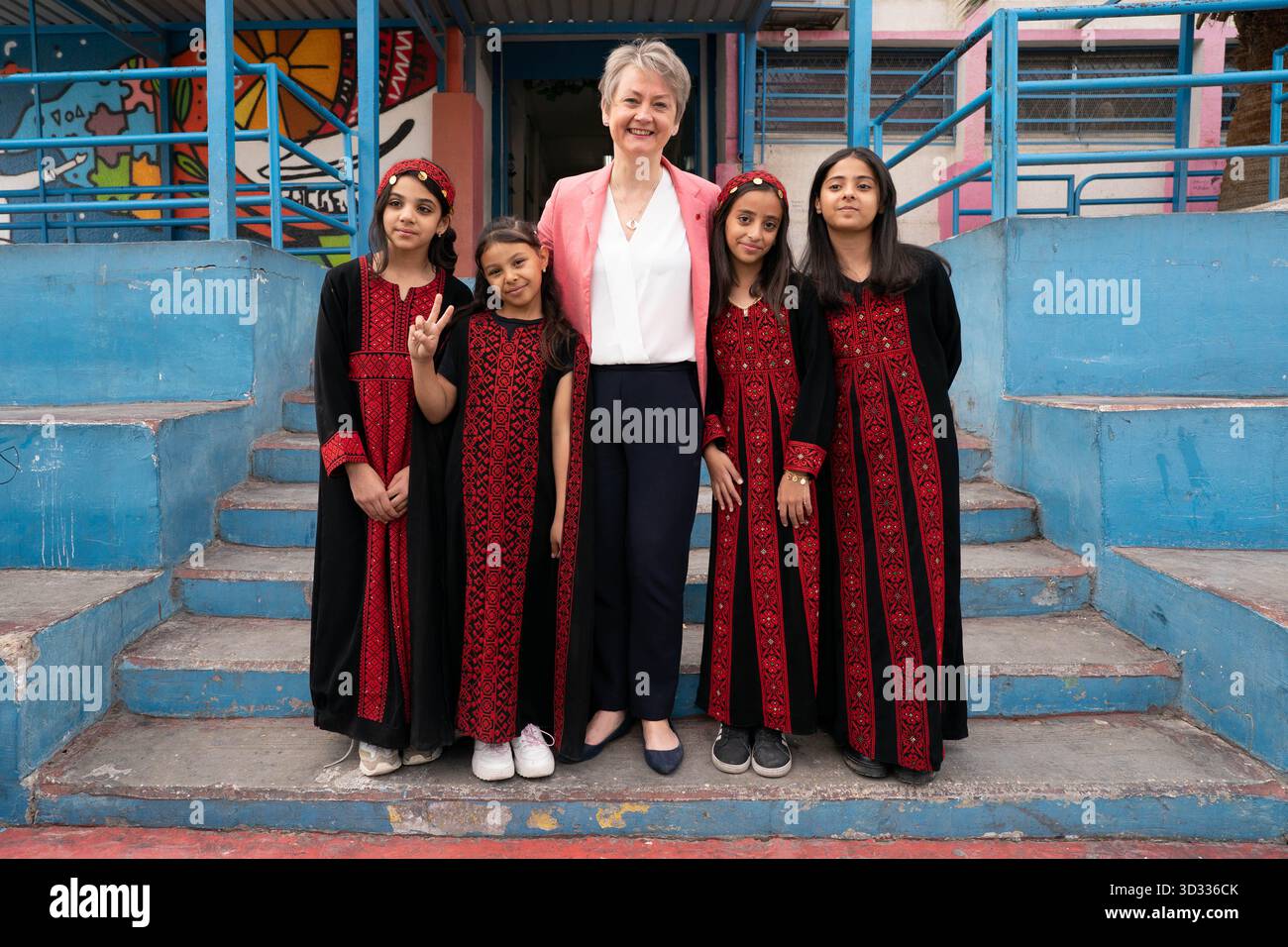 Foreign Secretary Yvette Cooper meets Palestinian pupils at the Marka ...