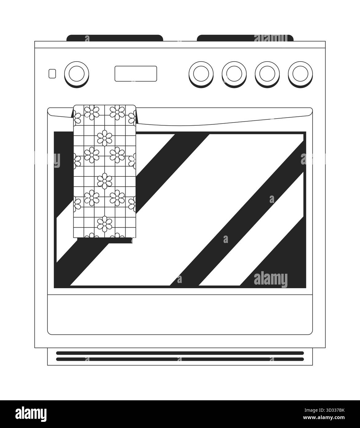 Retro oven with floral pattern towel 2D line object Stock Vector Image ...