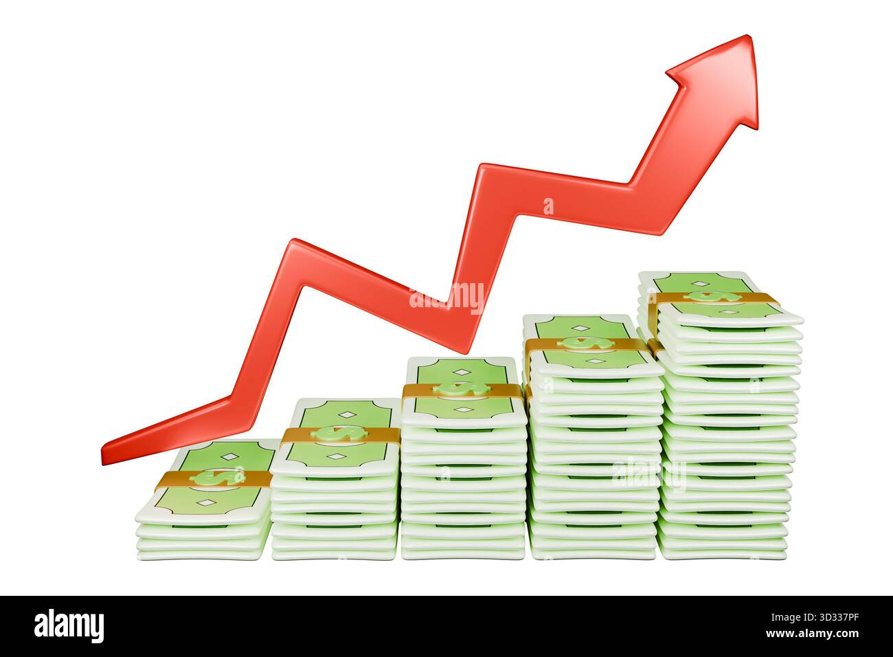 positive trend of increasing money represented by a rising red arrow ...