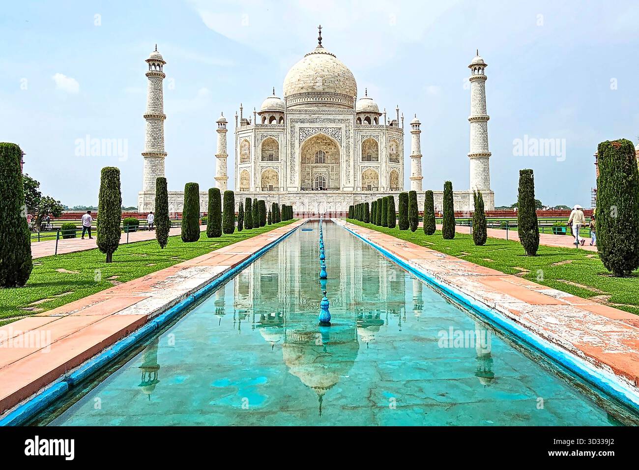 Taj Mahal With Reflecting Pool And Gardens In Agra, India, Marble ...