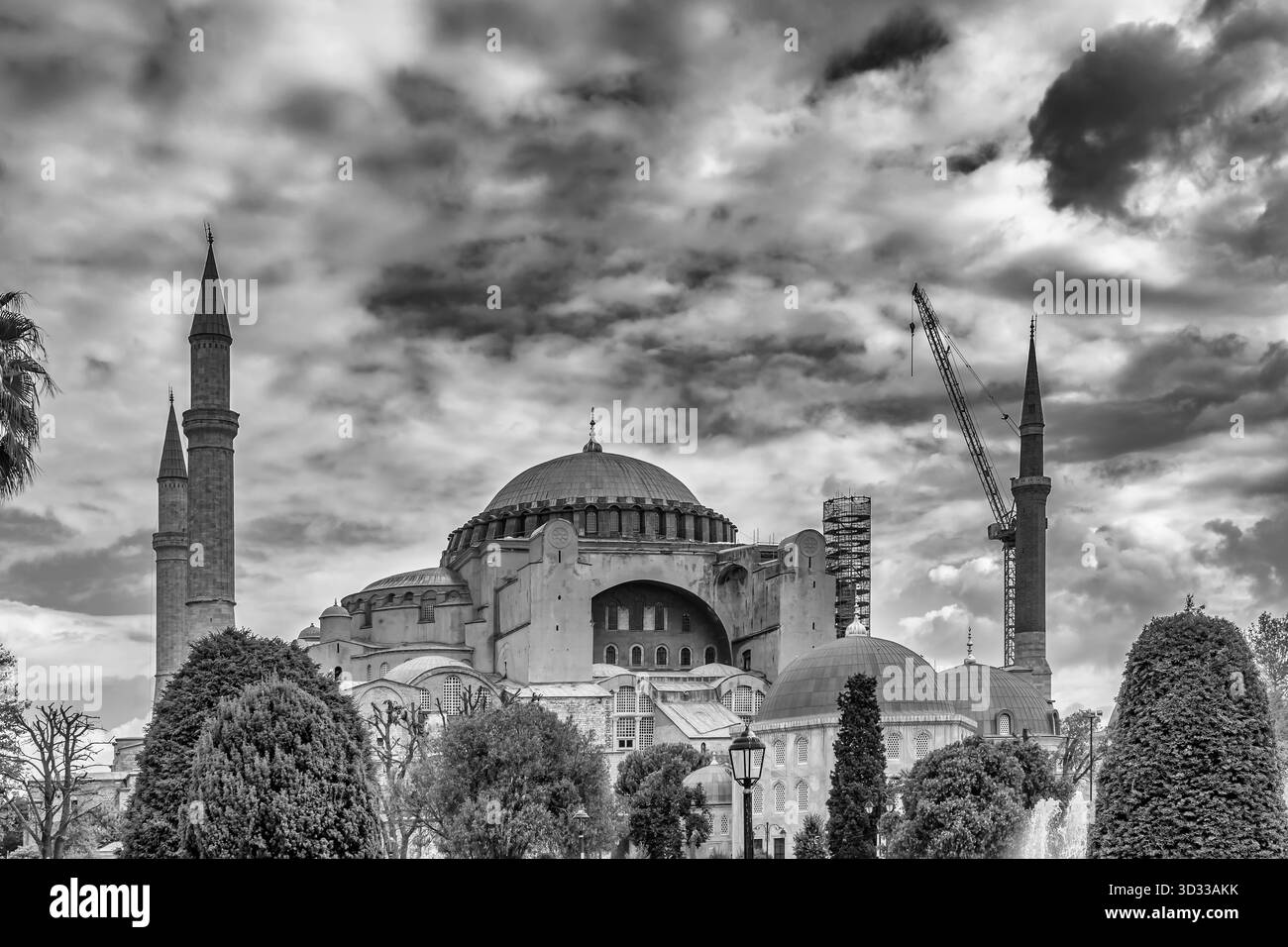 Black and white view of the Hagia Sophia Grand Mosque, Istanbul ...