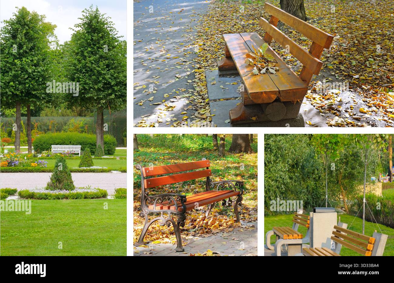 This photo collage features five distinct images showcasing public park ...