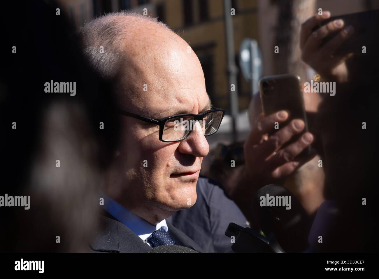 Rome Mayor Roberto Gualtieri speaks to reporters near the Torre dei ...