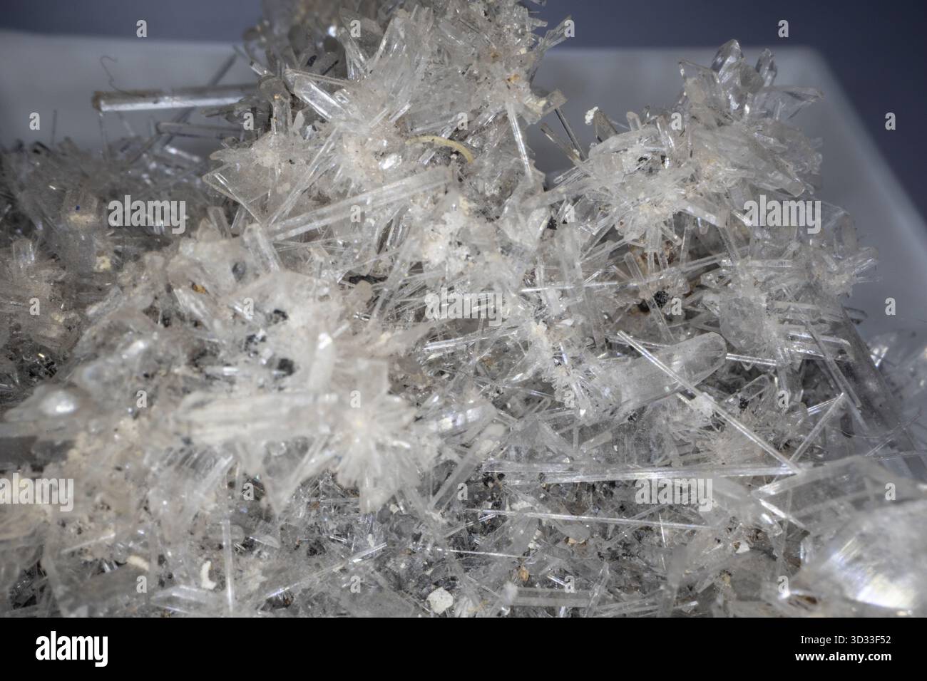 white glass Selenite crystal needles on rock Stock Photo - Alamy