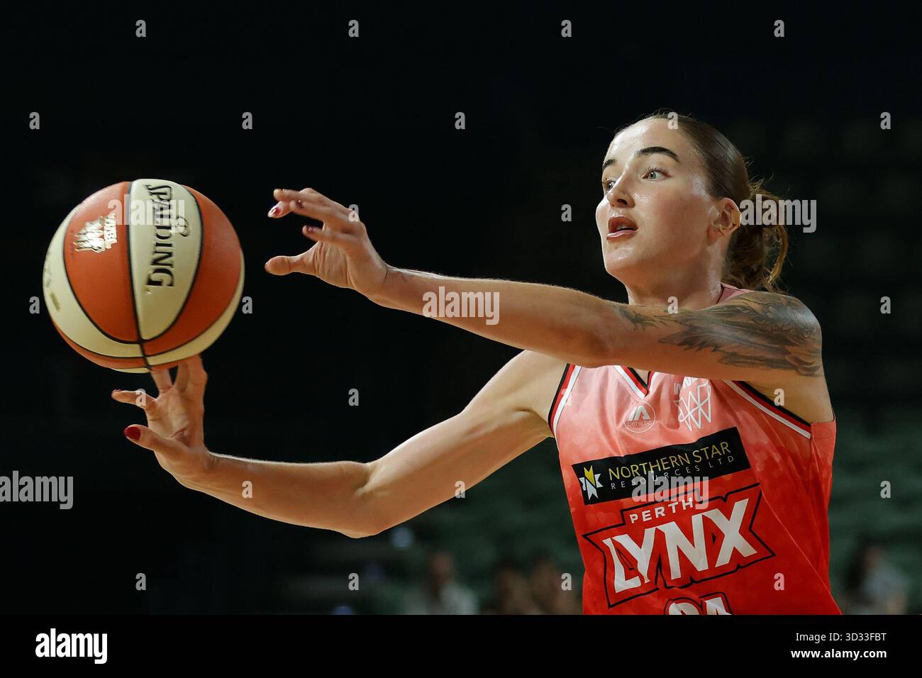 Anneli Maley of the Lynx passes the ball during the WNBL Round 3 match ...