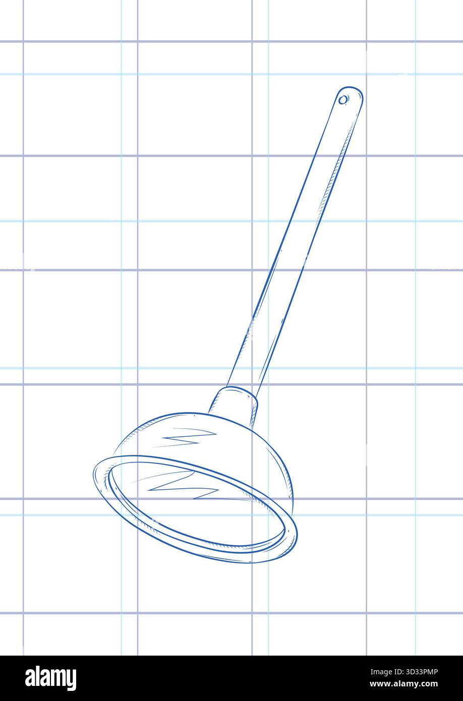Plunger hand drawn doodle. Clearing clogged pipes at home. Drawing in ...