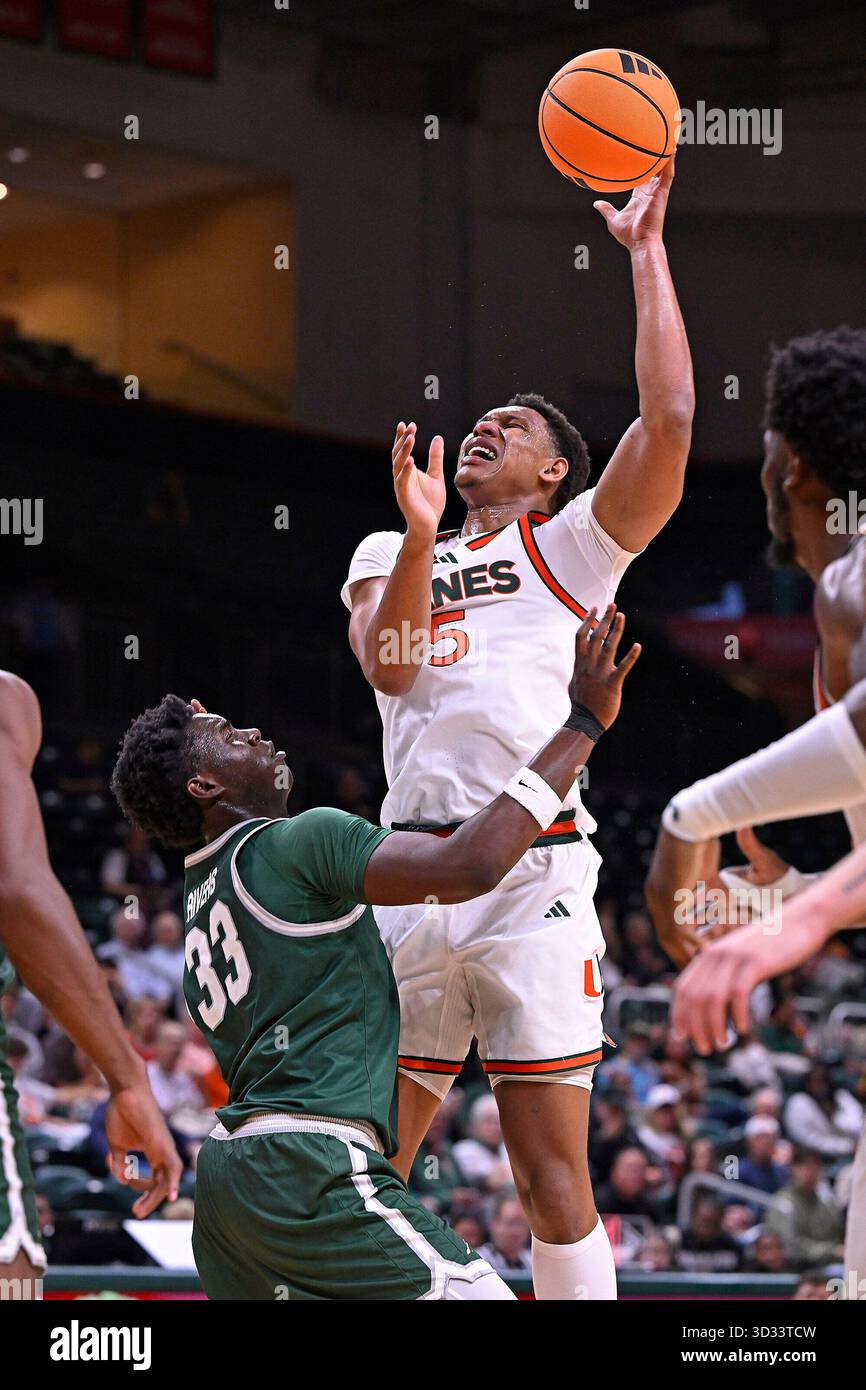 CORAL GABLES, FL - NOVEMBER 03: Miami forward Malik Reneau (5) puts up ...
