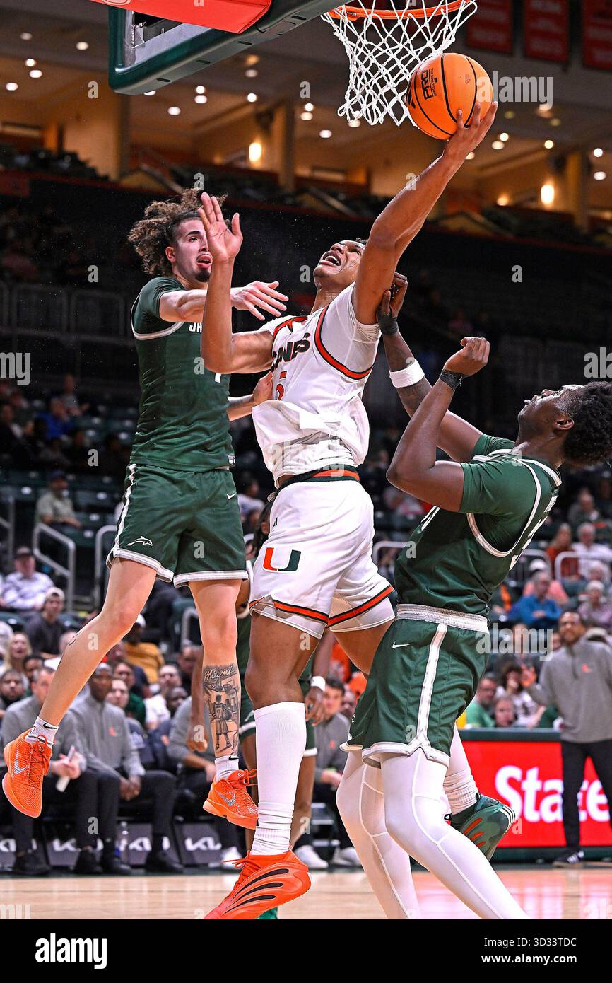CORAL GABLES, FL - NOVEMBER 03: Miami forward Malik Reneau (5) puts up ...