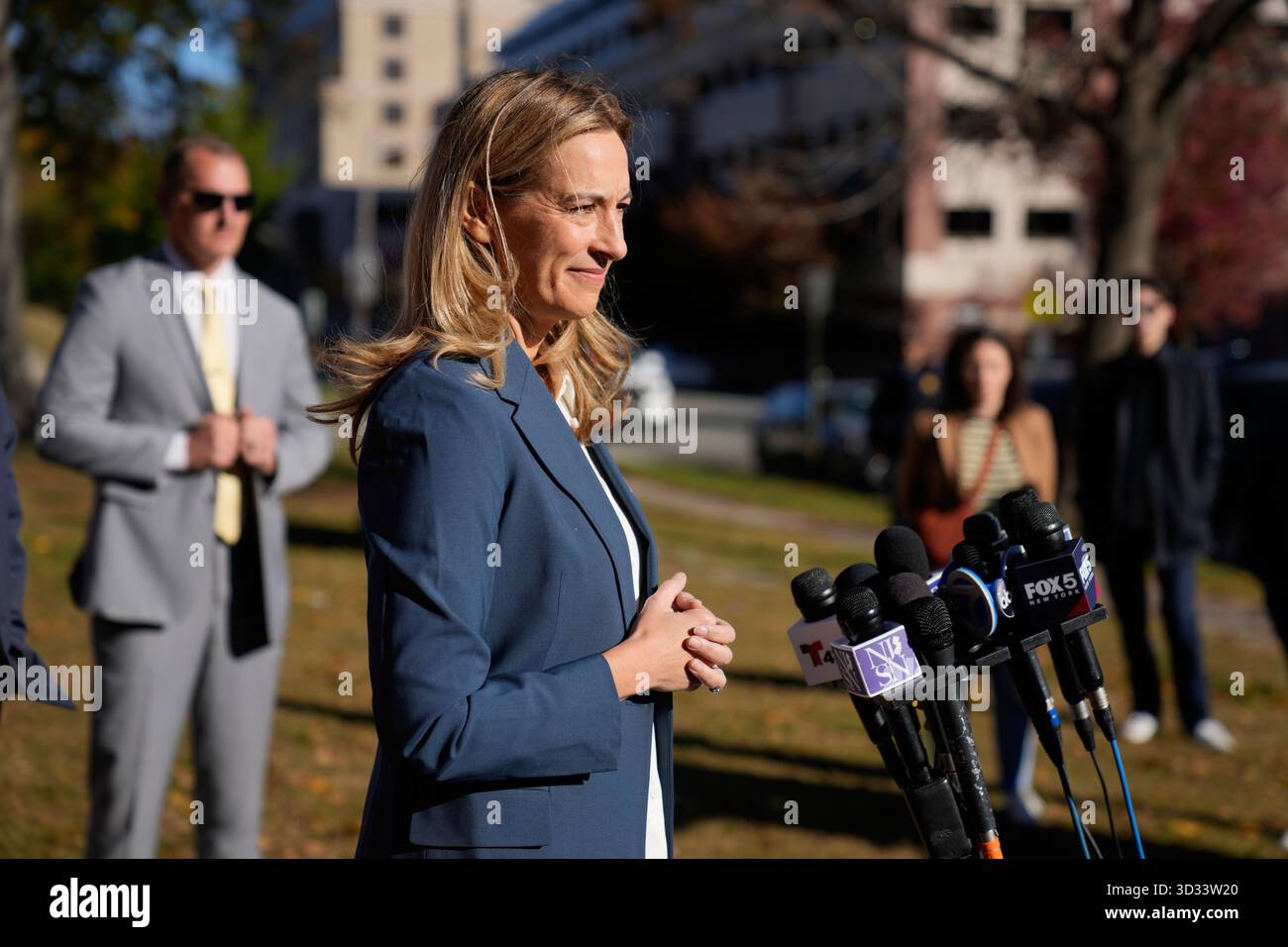 New Jersey gubernatorial candidate Mikie Sherrill talks to reporters ...