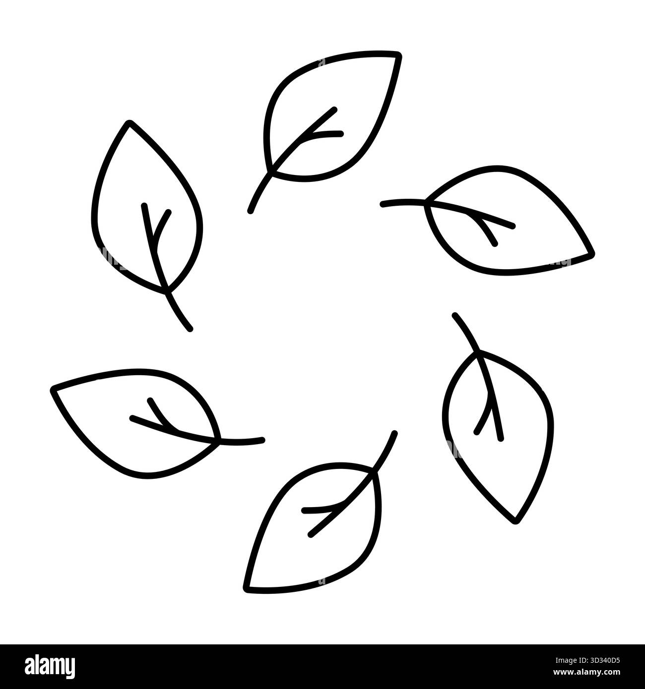 vector line art of six leaves arranged in a circle. minimalist black ...