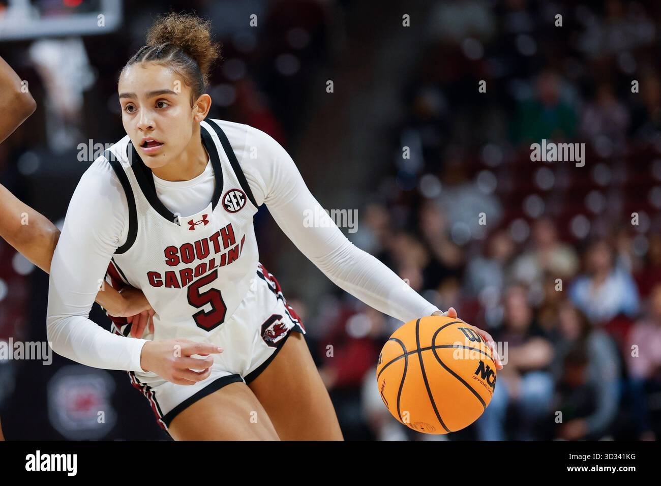 South Carolina guard Tessa Johnson dribbles during the first half of an ...