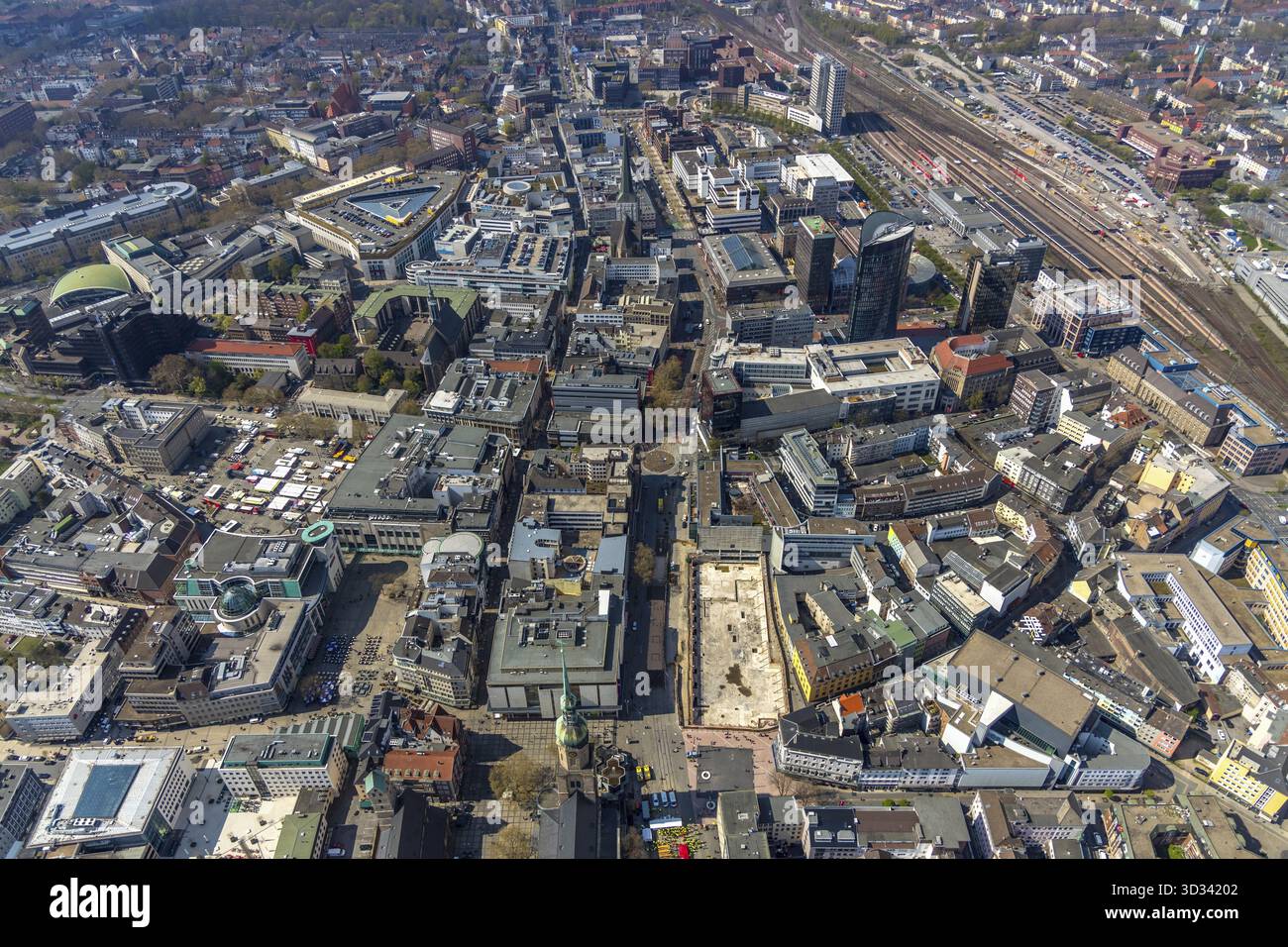 Aerial view overview Dortmund center and the wasteland former ...