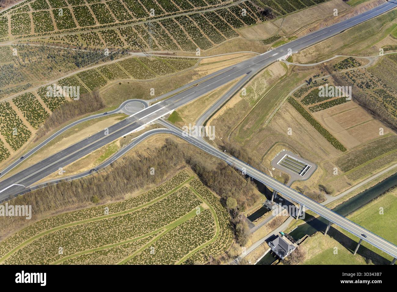 Aerial view of the A46 motorway extension with temporary motorway end ...