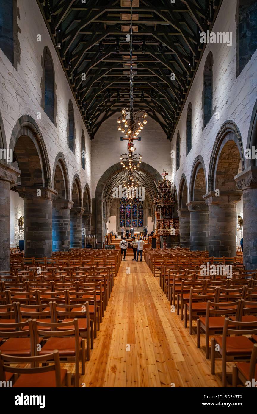 Stavanger Domkirke, Norway, spacious, historic church with wooden pews ...