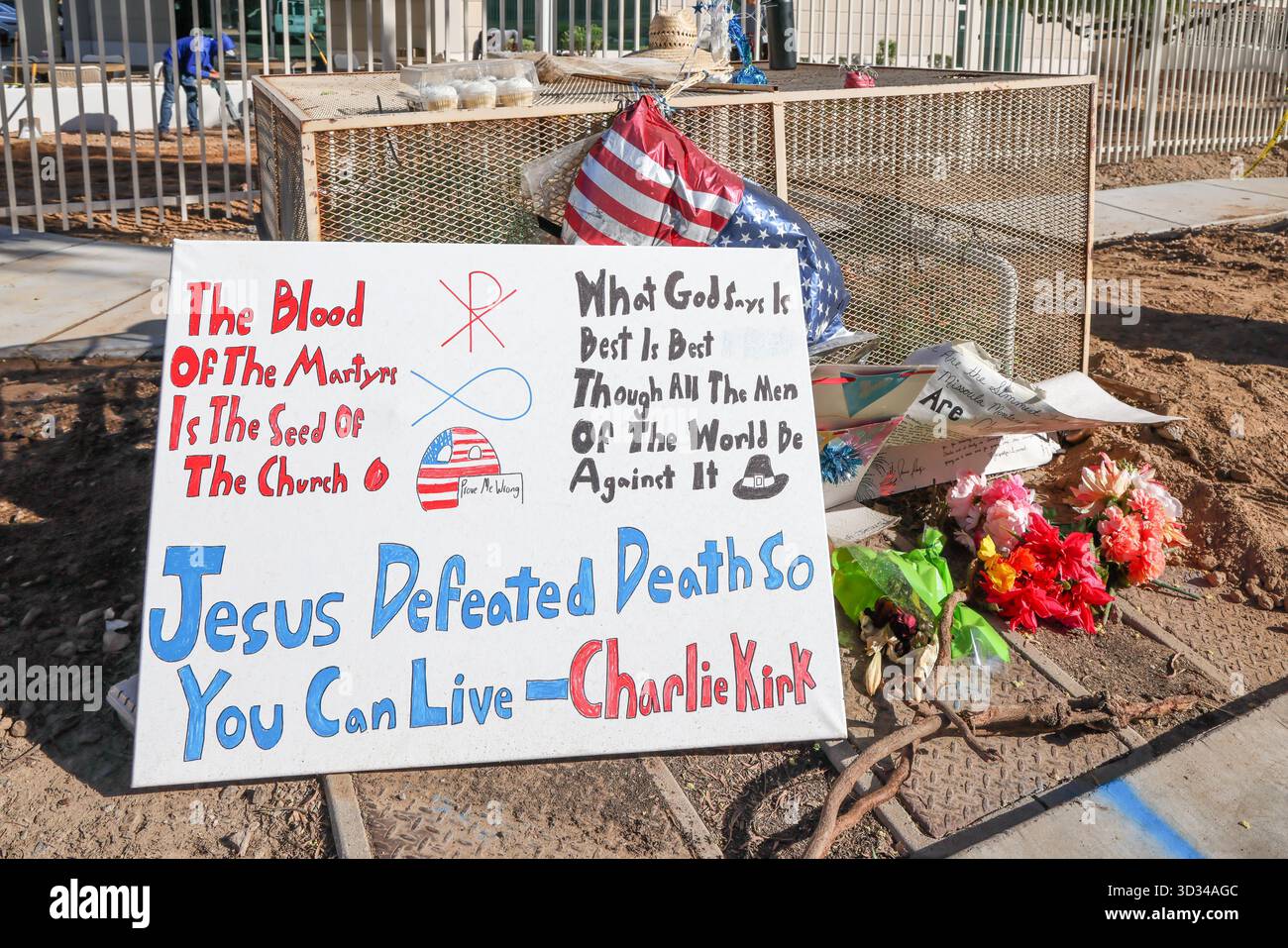 Handwritten chalk messages in memory of Charlie Kirk are in front of ...