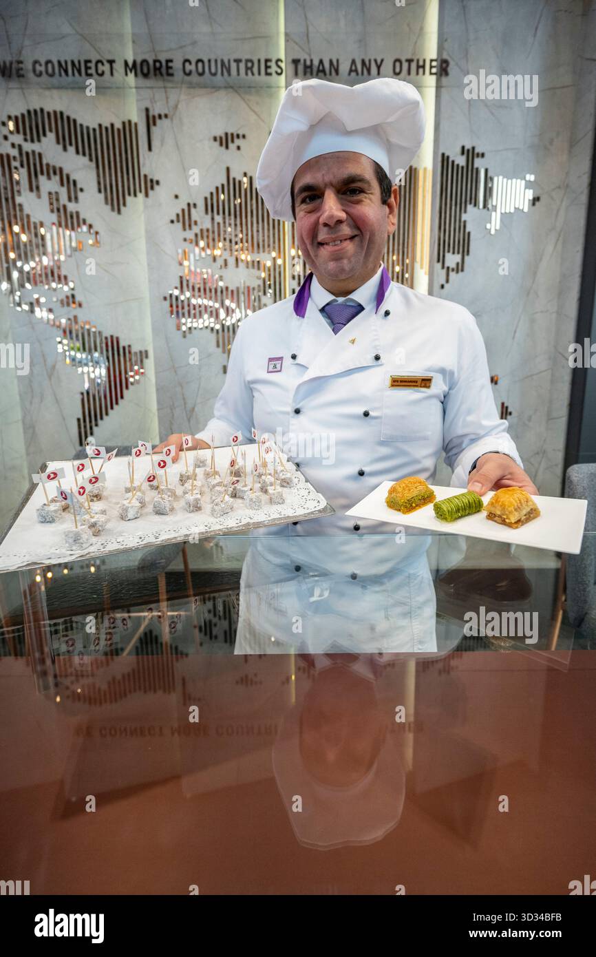 London, UK. 4 November 2025. A chef with traditional Turkish delight ...