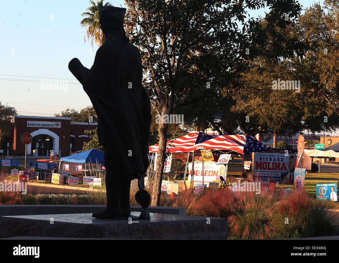 The statue of Jose de Escandon is visible at the polling site on the ...
